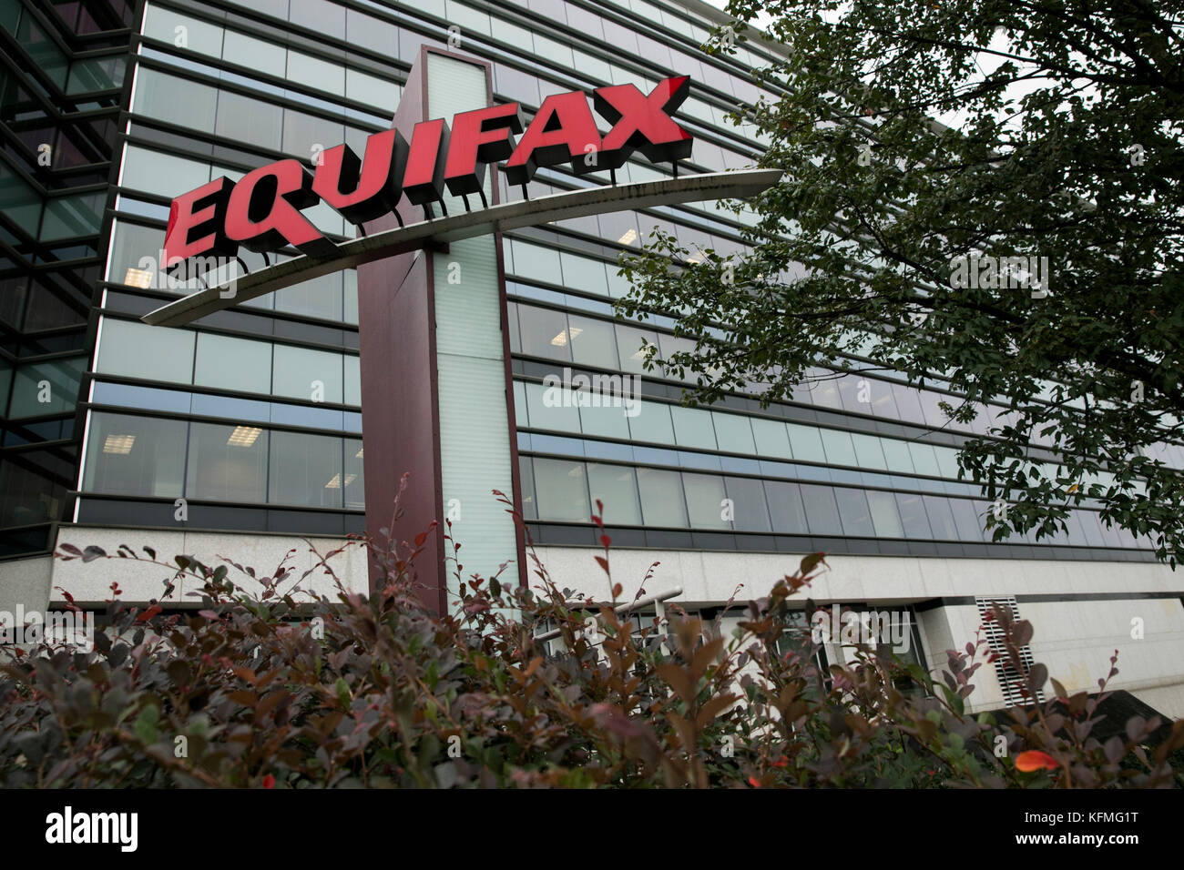 A logo sign outside of the headquarters of Equifax in Atlanta, Georgia ...