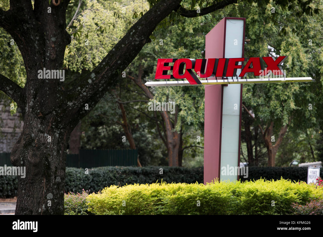 A logo sign outside of the headquarters of Equifax in Atlanta, Georgia ...