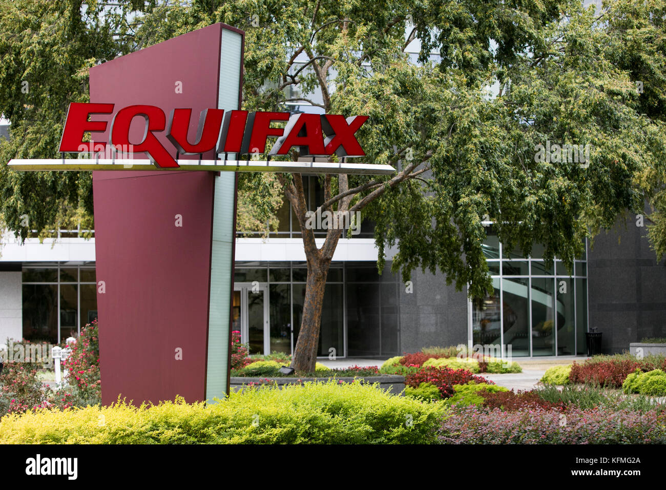 A logo sign outside of the headquarters of Equifax in Atlanta, Georgia ...