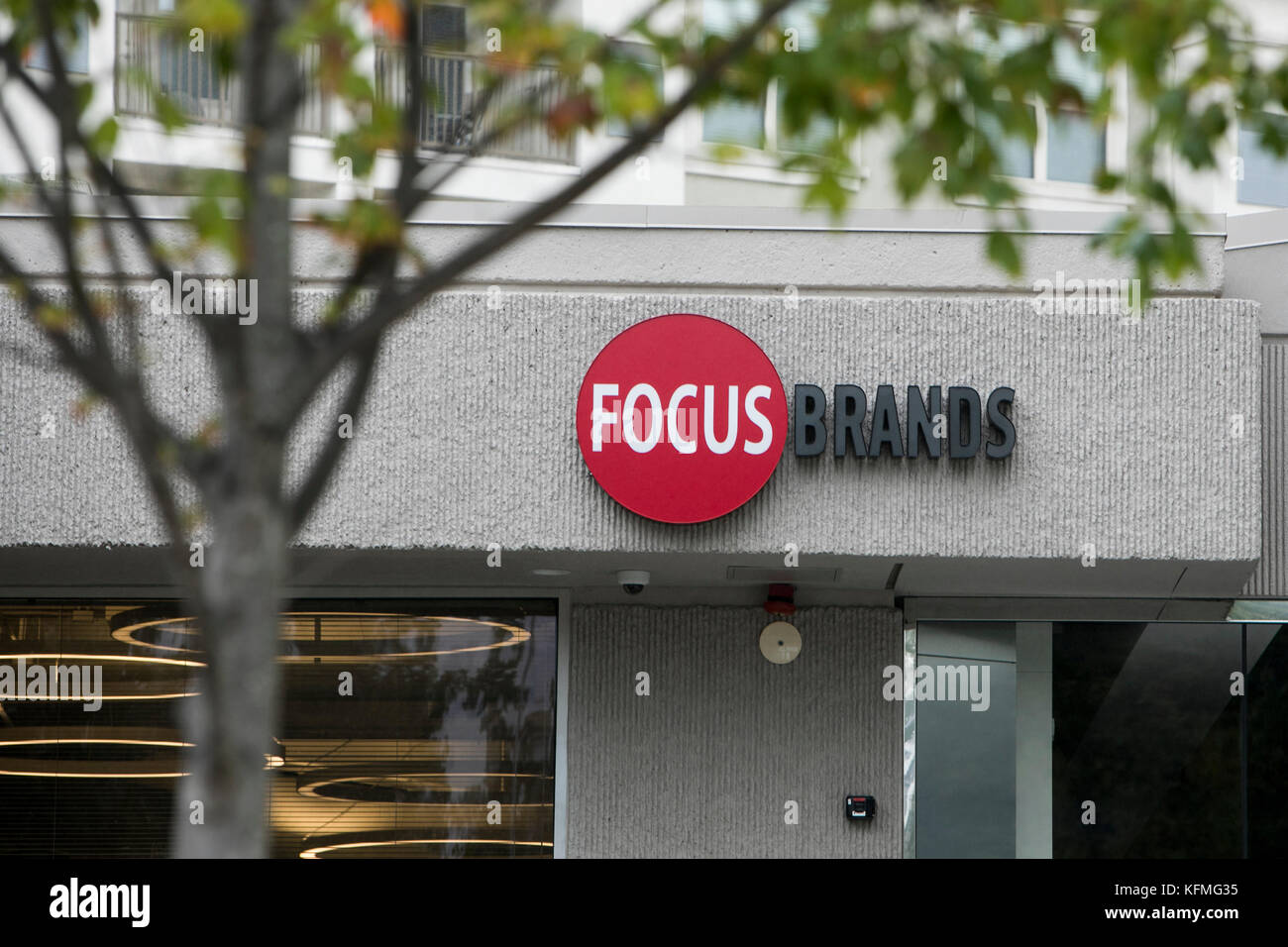 A logo sign outside the headquarters of Focus Brands in Atlanta ...