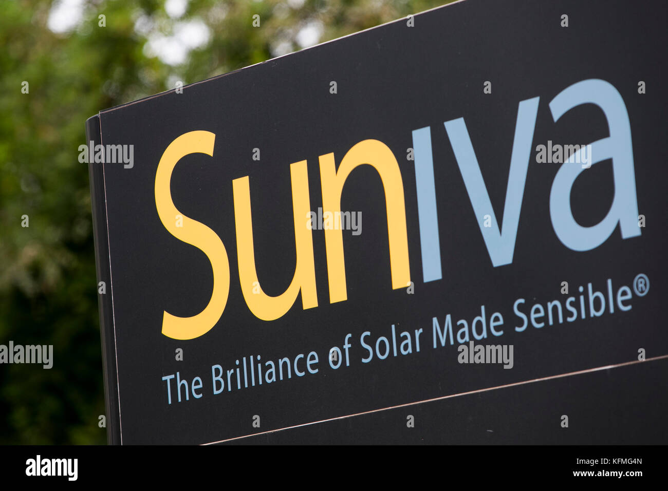 A logo sign outside of the headquarters of Suniva in Norcross, Georgia ...