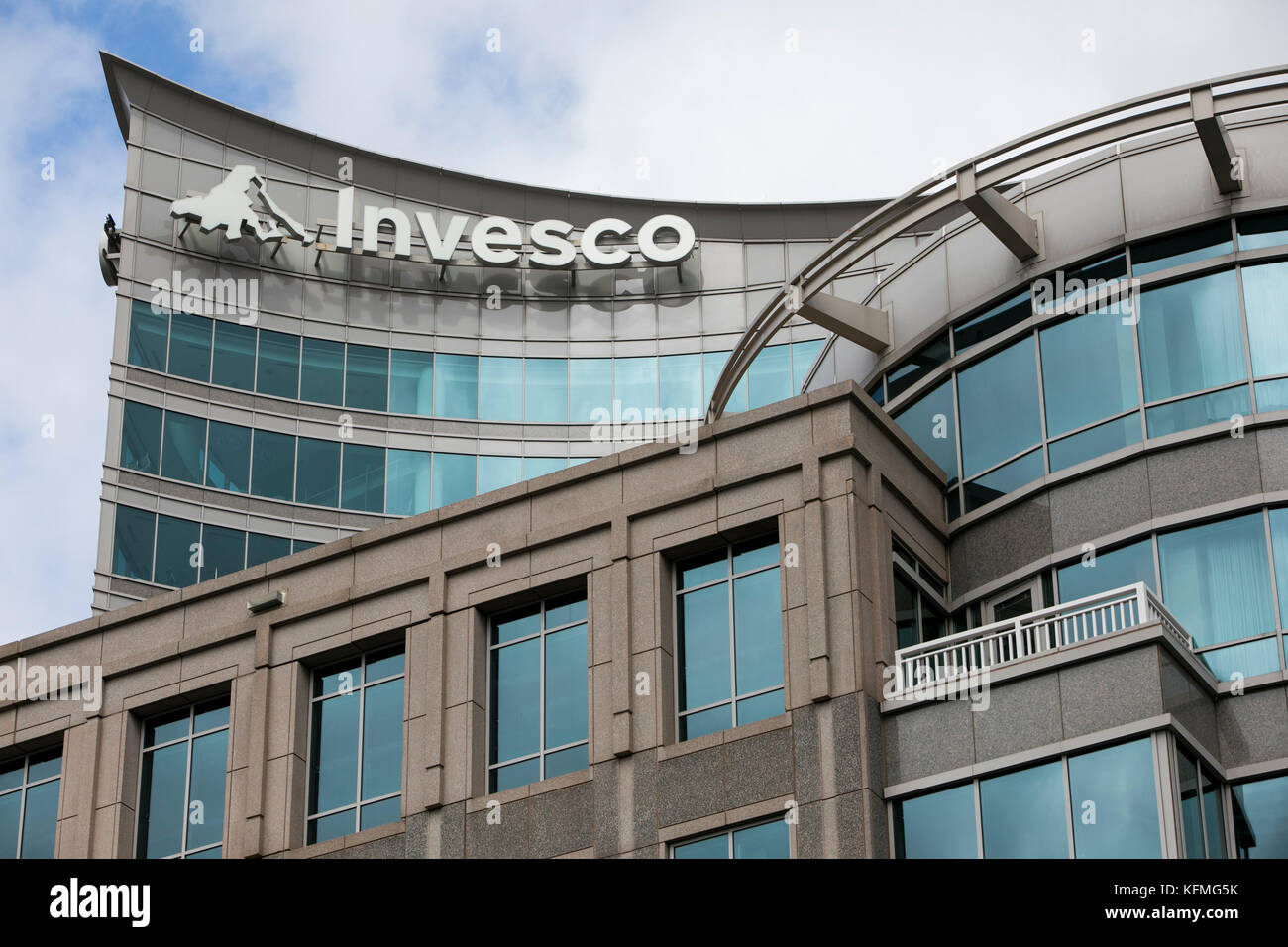 A logo sign outside of the headquarters of Invesco Ltd., in Atlanta ...