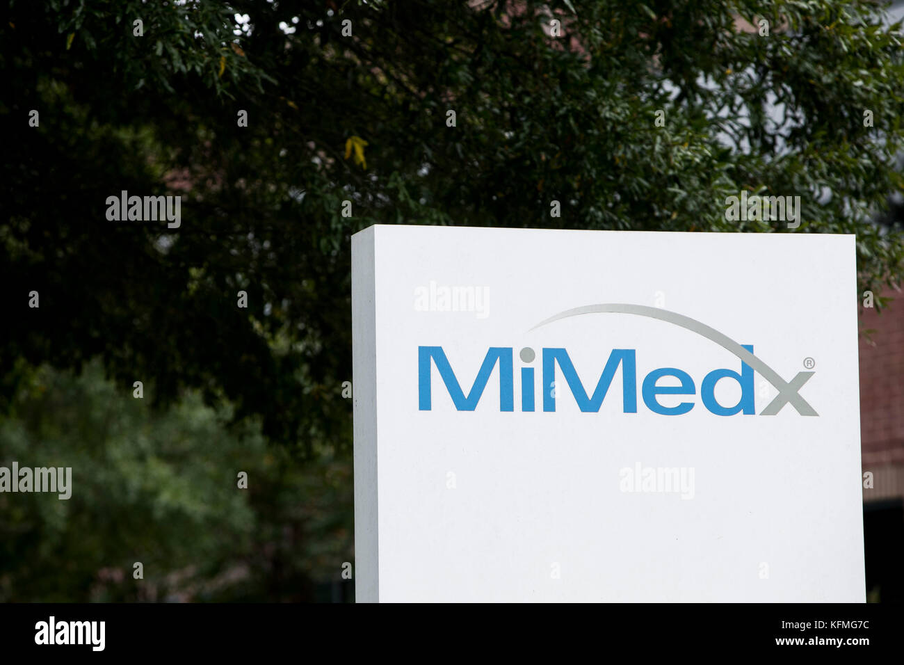A logo sign outside of the headquarters of MiMedx in Marietta, Georgia ...