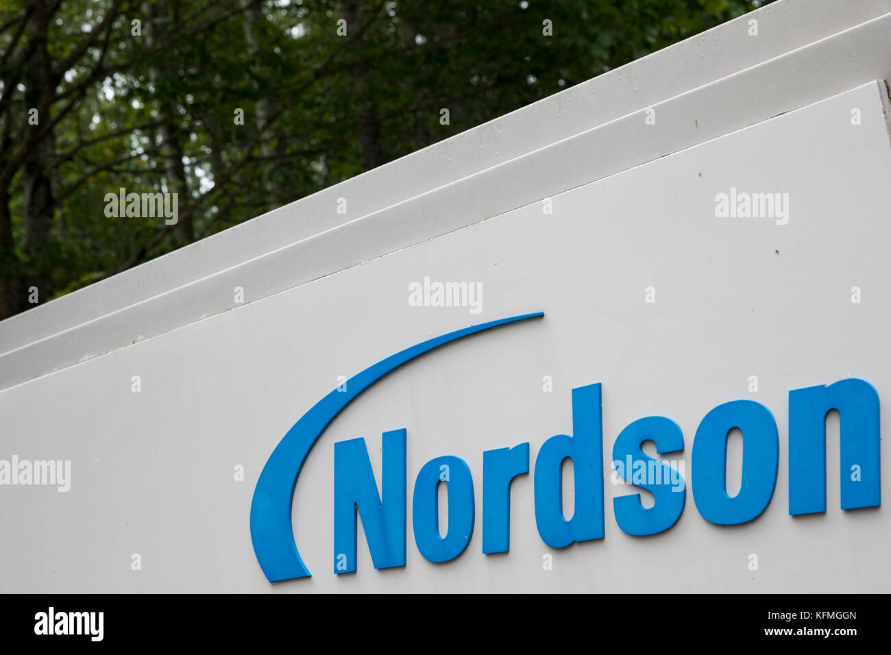 A logo sign outside a facility occupied by the Nordson Corporation in ...