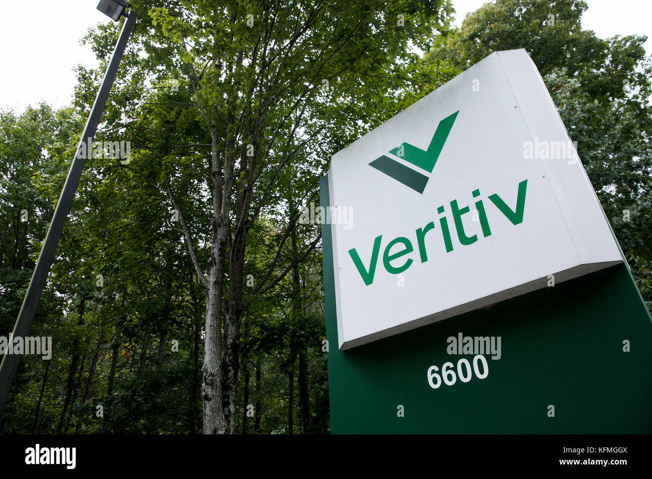 A logo sign outside of a facility occupied by the Veritiv Corporation ...