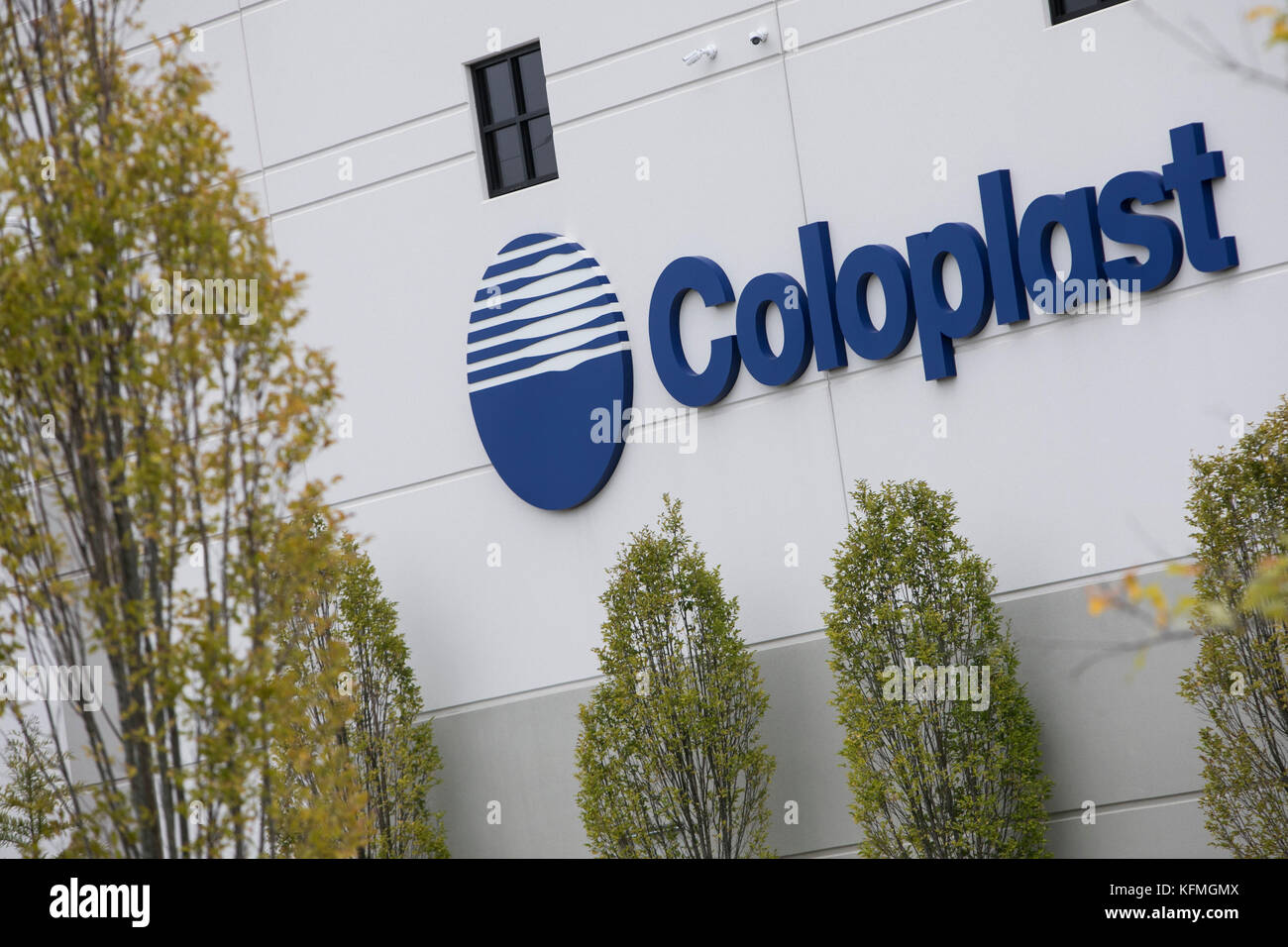 A logo sign outside of a facility occupied by Coloplast in Lithia ...