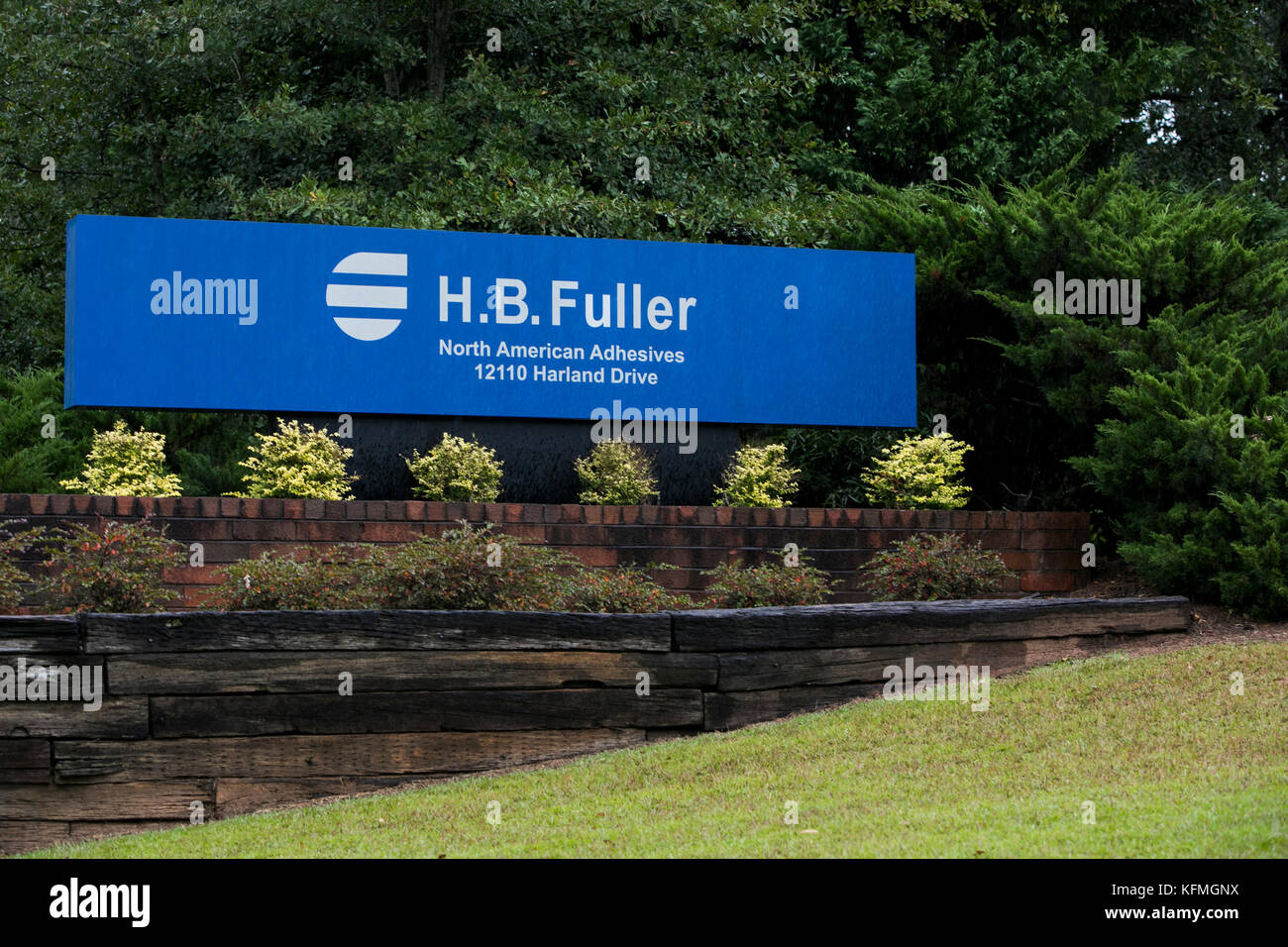 A logo sign outside of a facility occupied by H.B. Fuller Company in ...