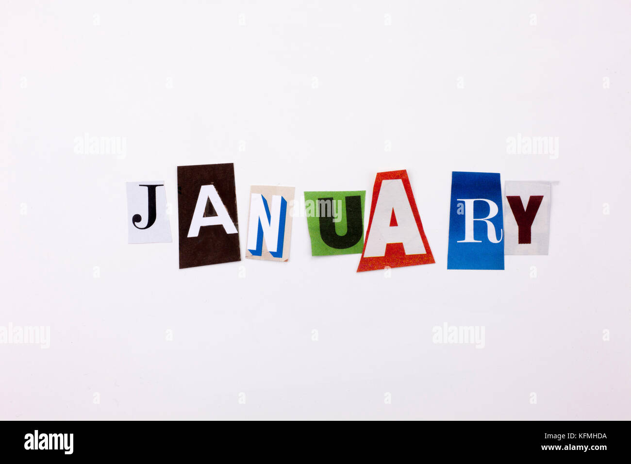 A word writing text showing concept of JANUARY made of different ...