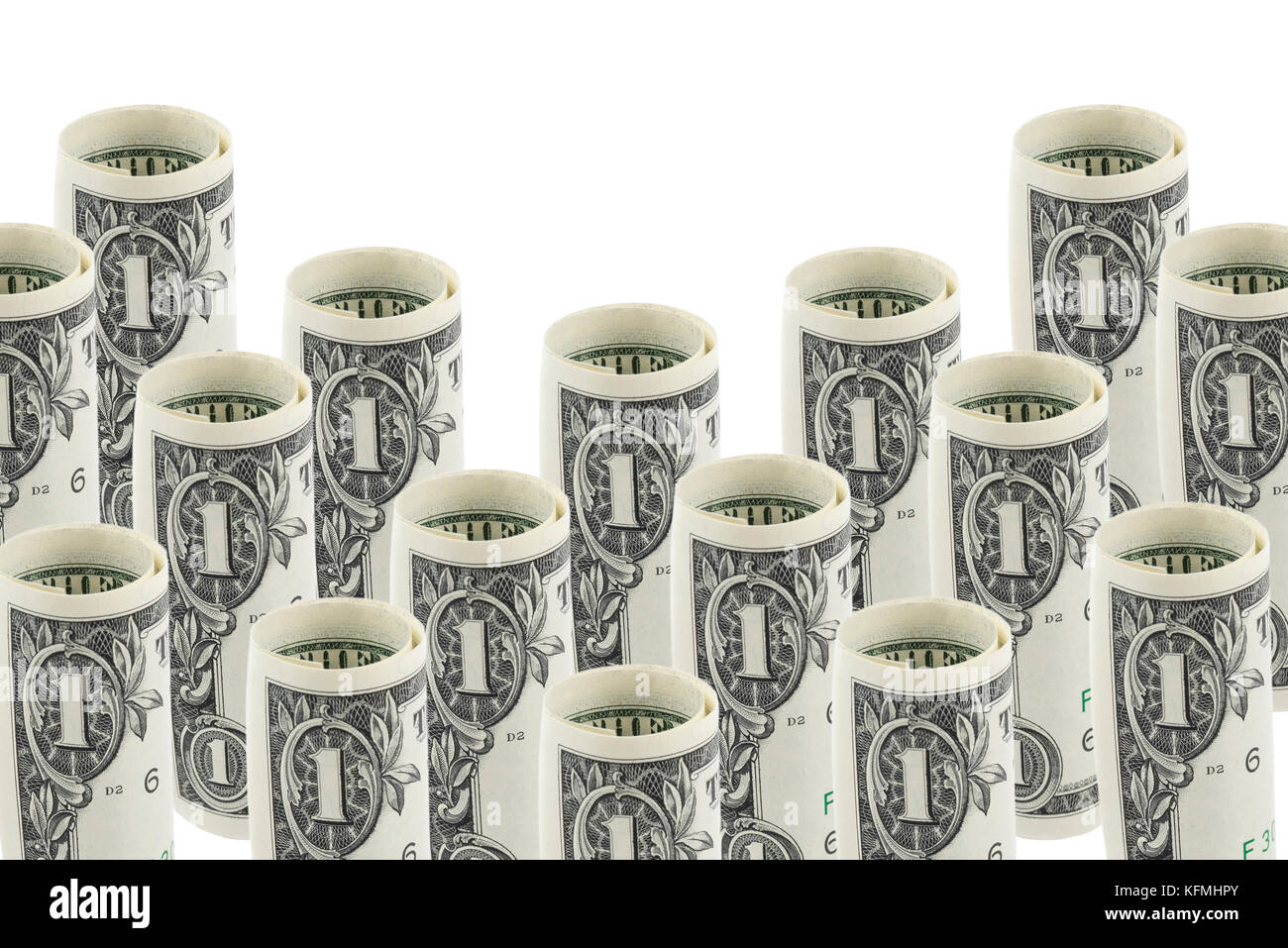 Many of One dollar banknote in the rolls on the white background Stock ...