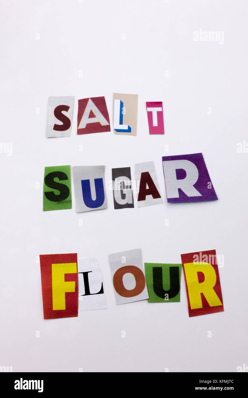 A word writing text showing concept of salt sugar flour made of ...