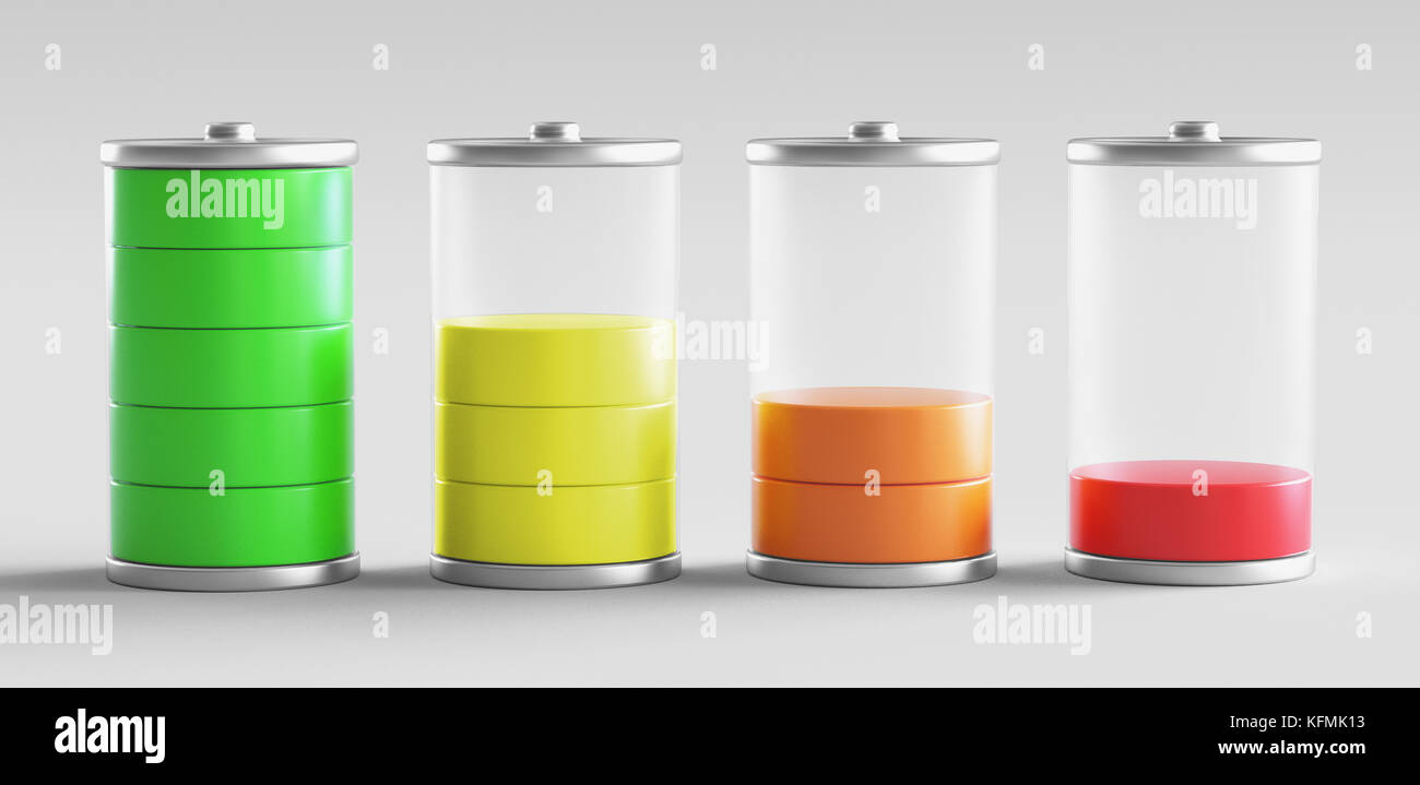 Battery levels, high and low, 3d render illustration Stock Photo - Alamy