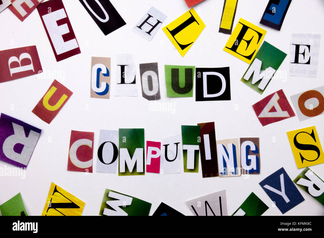 A word writing text showing concept of CLOUD made of different magazine ...