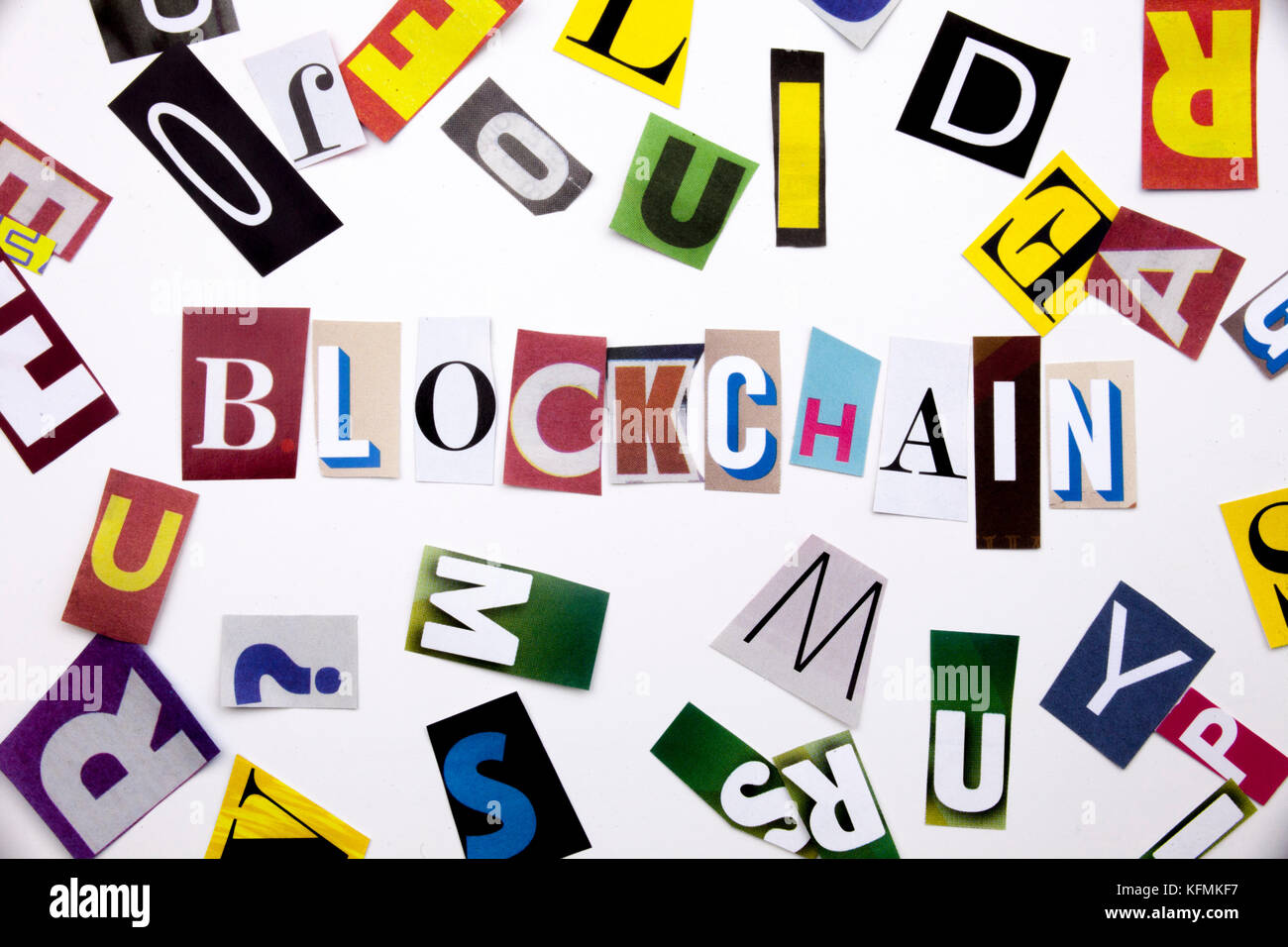 A word writing text showing concept of BLOCKCHAIN made of different ...