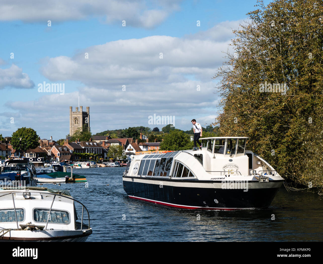 River Tour Boat on River Thames, at Henley-on-Thames, with St Mary’s ...