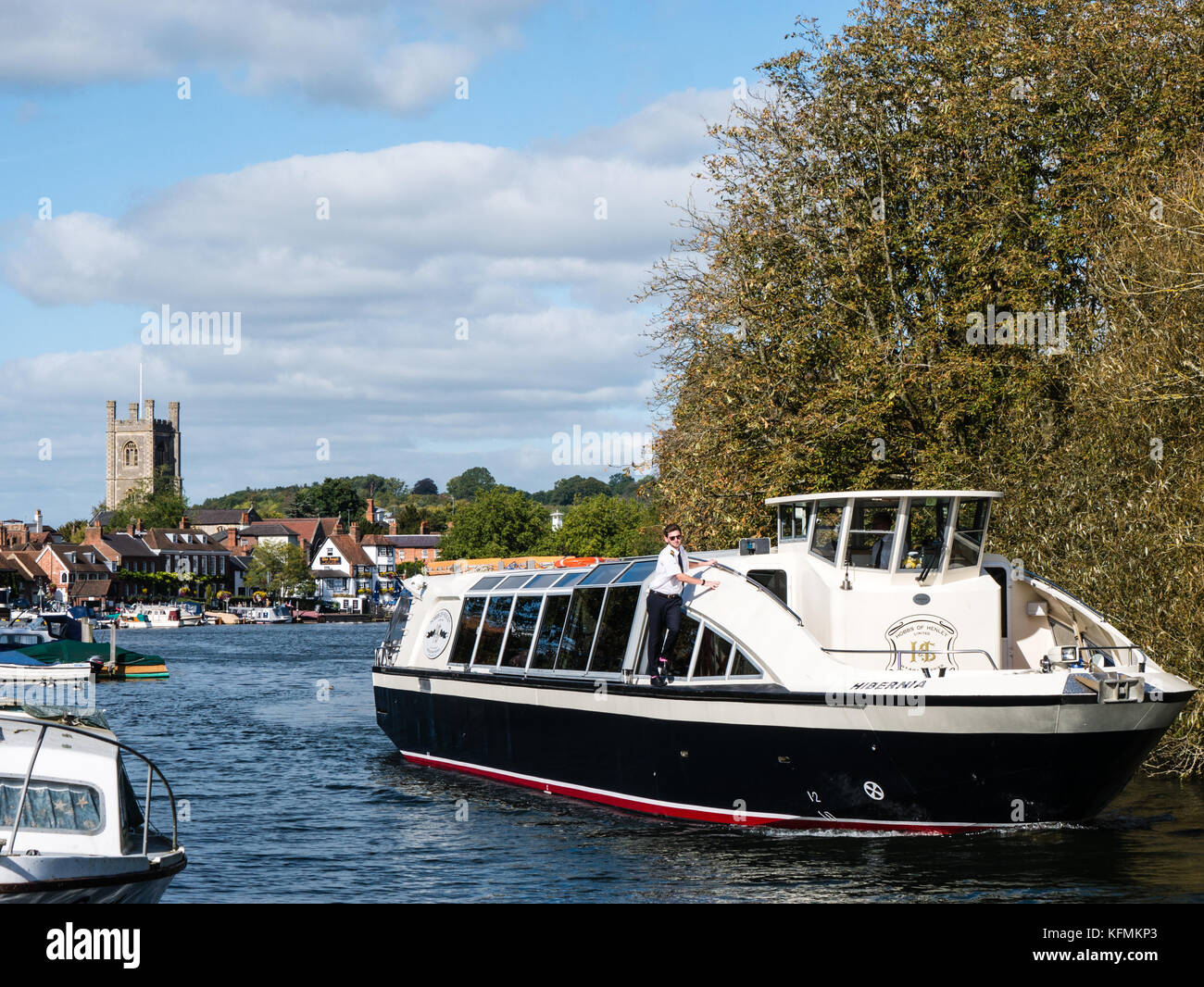 River Tour Boat on River Thames, at Henley-on-Thames, with St Mary’s ...