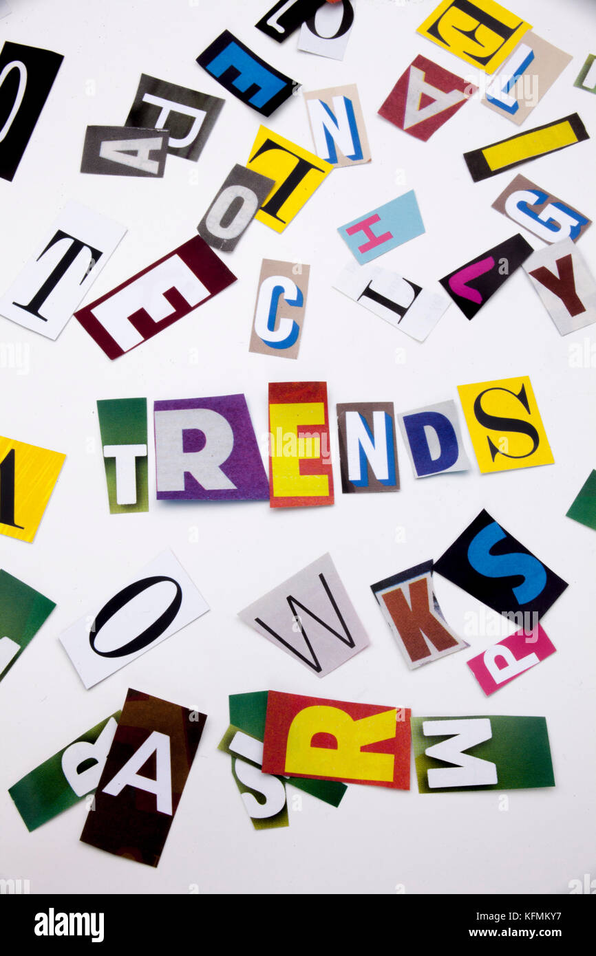 A word writing text showing concept of TRENDS made of different ...