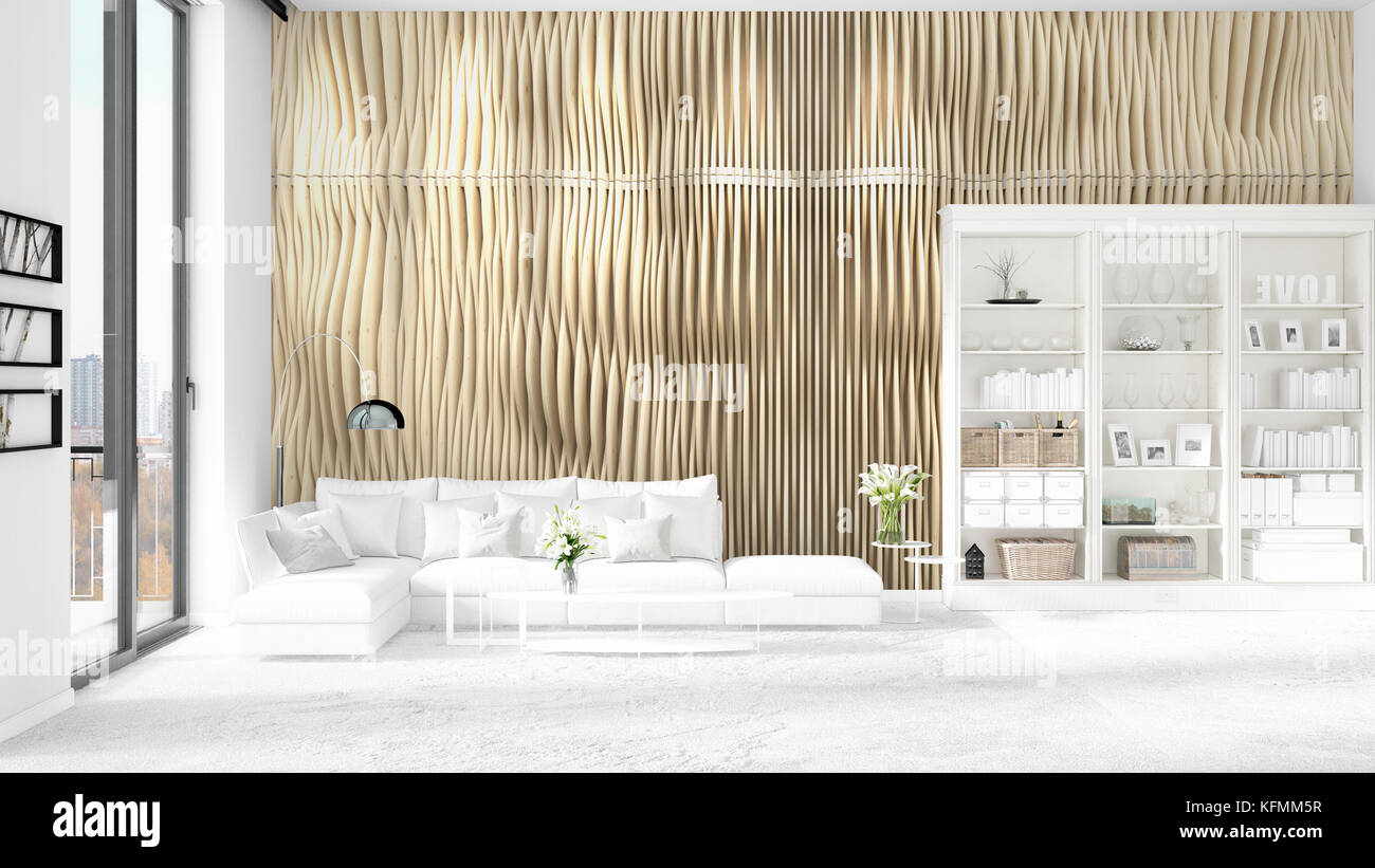 Modern loft interior in vogue with white couch and copyspace in ...