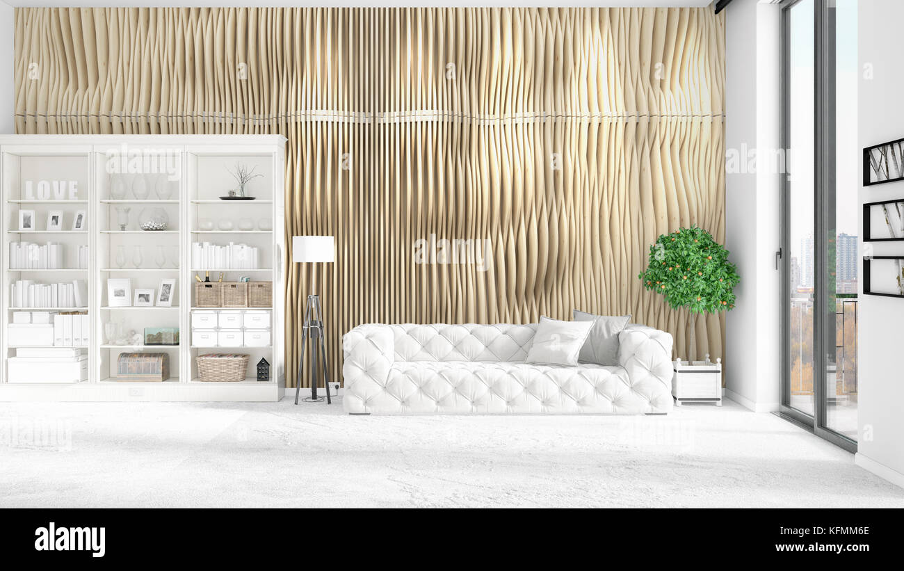 Modern loft interior in vogue with white couch and copyspace in ...