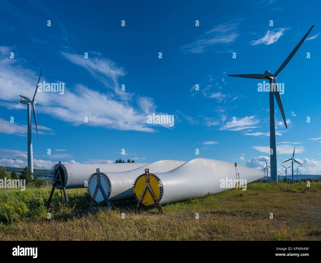 Wind turbines and spare blades, Le Nordais Windmill Park wind ...