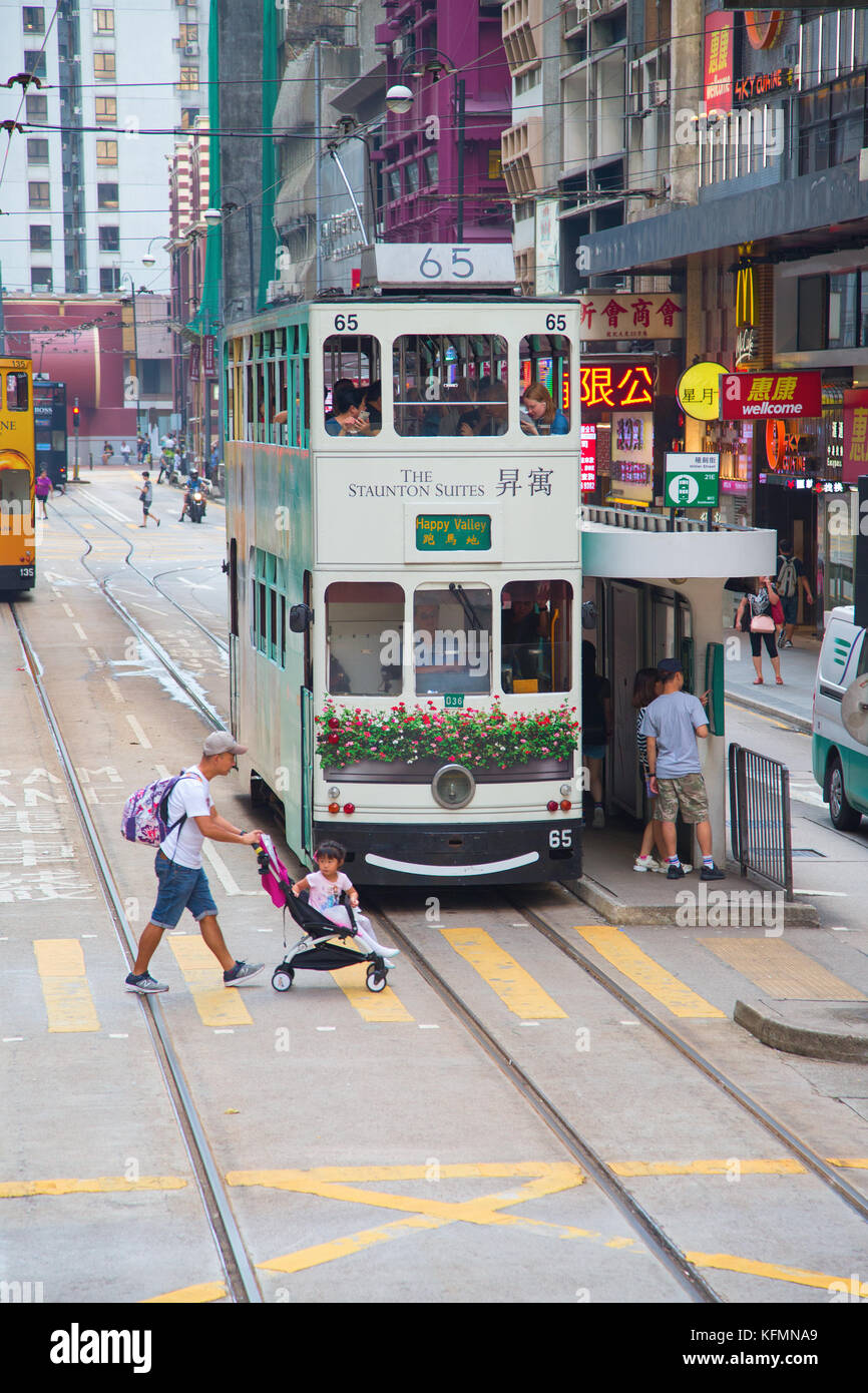 HONG KONG - OCTOBER 02: Unidentified people using tram in Hong Kong on ...