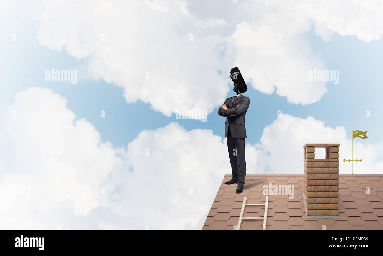 Concept of security and privacy protection with camera headed man Stock ...