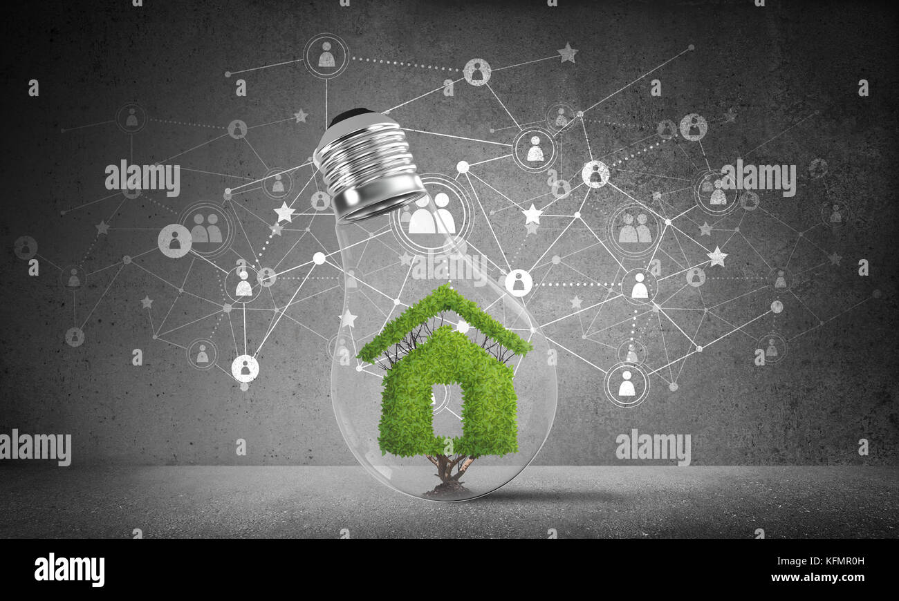 House symbol inside glass lightbulb Stock Photo - Alamy