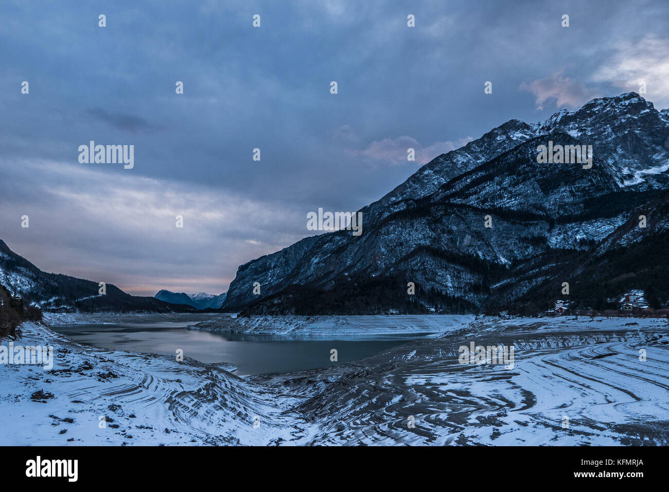 Dramatic winter landscape, mountain village in Trentino, Italy Stock ...