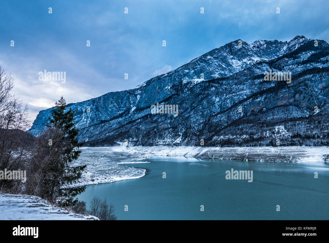 Dramatic winter landscape, mountain village in Trentino, Italy Stock ...