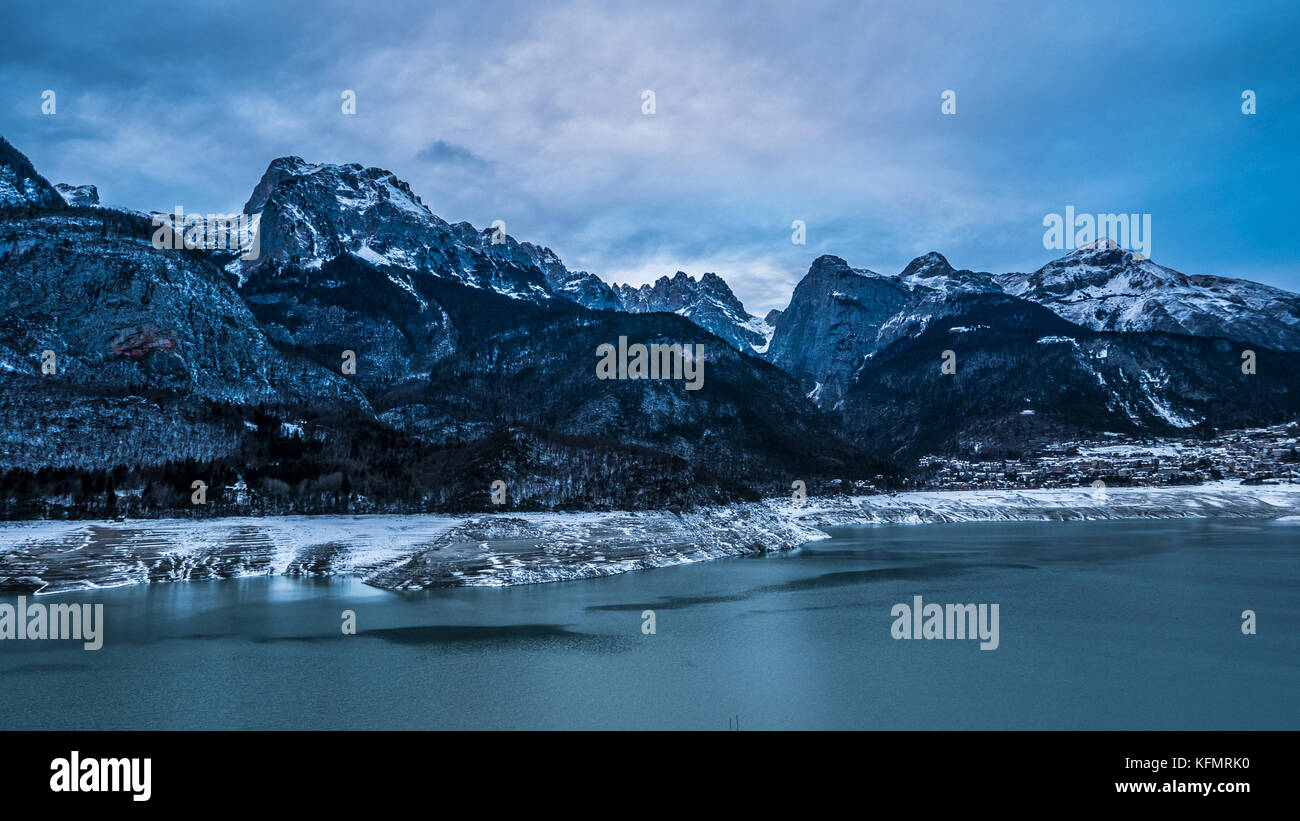 Dramatic winter landscape, mountain village in Trentino, Italy Stock ...