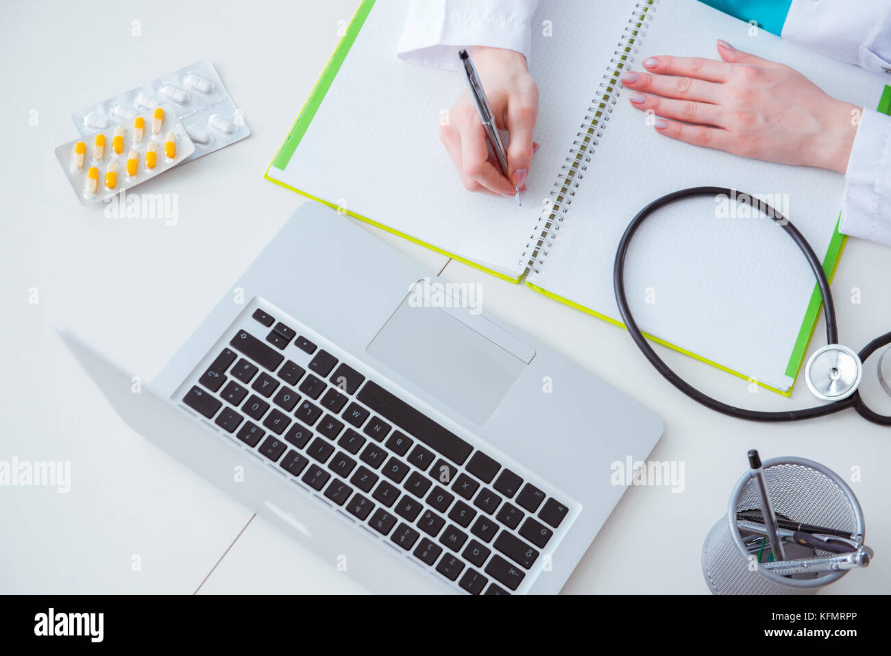 Hand writing medical prescription in computer Stock Photo - Alamy
