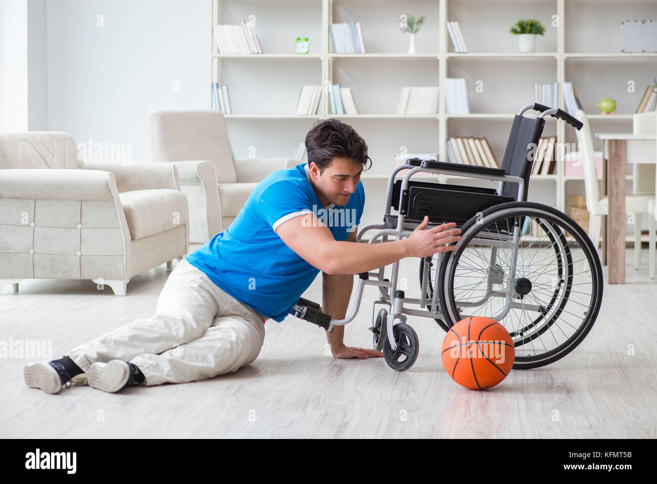 Young basketball player on wheelchair recovering from injury Stock ...
