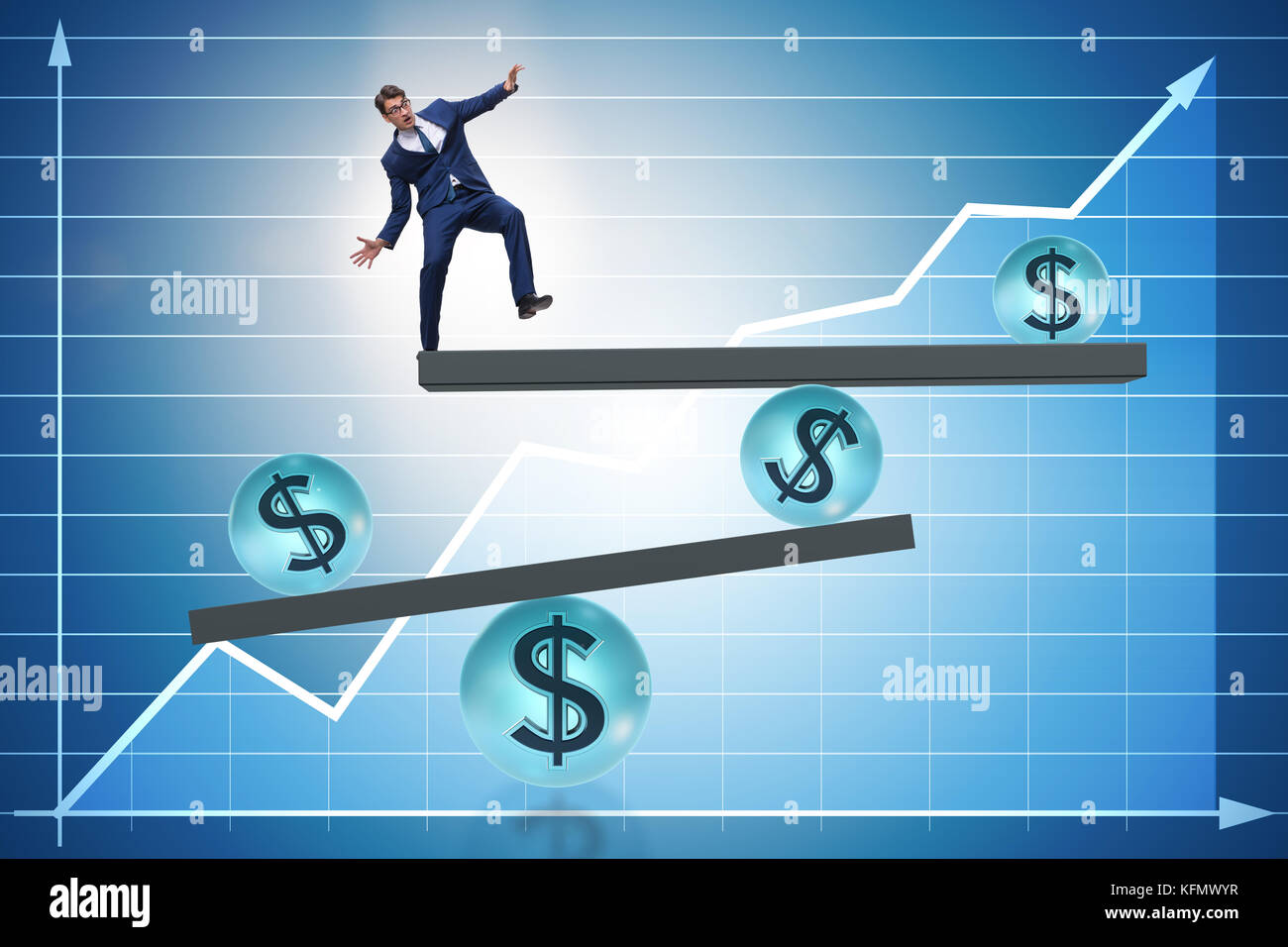 Businessman balancing in financial dollar concept Stock Photo - Alamy