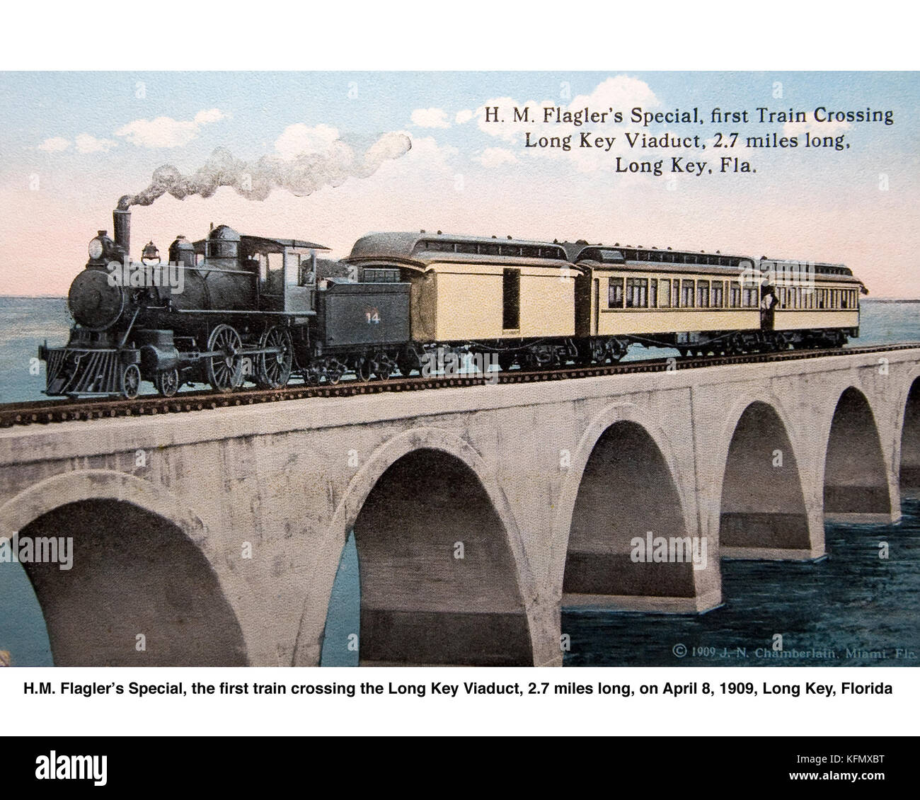 H.M.Flager's Special, first train crossing the Long Key Viaduct ...