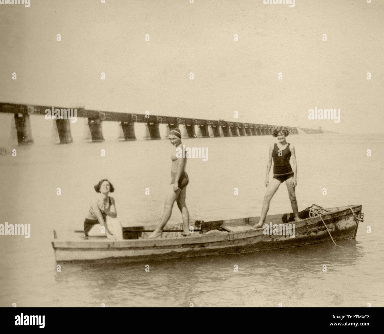 Women on a boat, Historic Florida Keys with Overseas Railroad Bridge ...