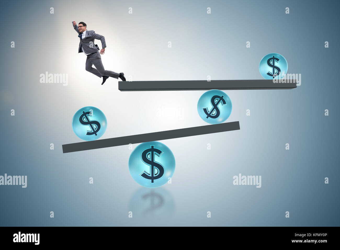 Businessman balancing in financial dollar concept Stock Photo - Alamy