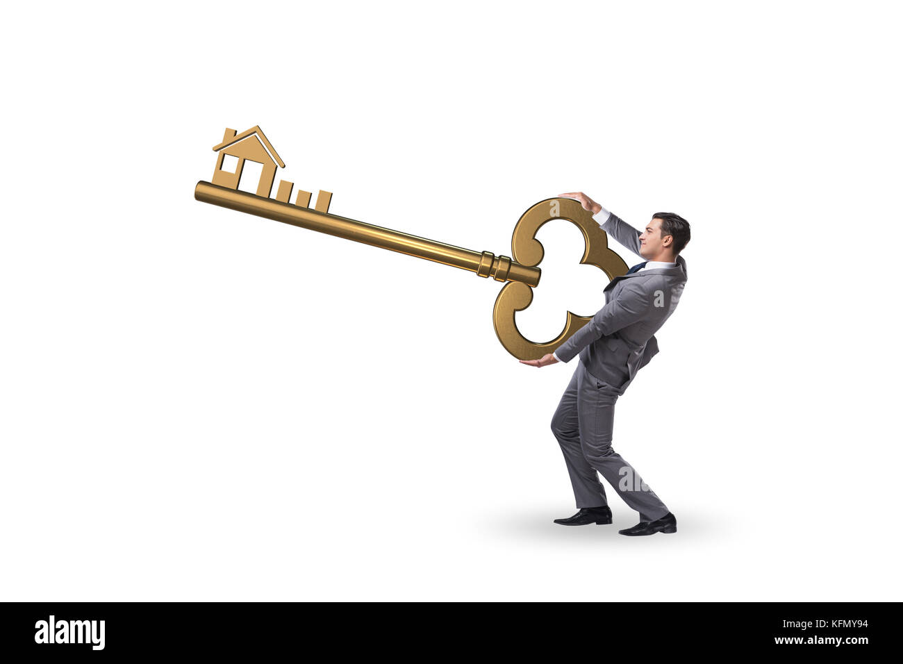 Businessman holding key in real estate concept Stock Photo - Alamy