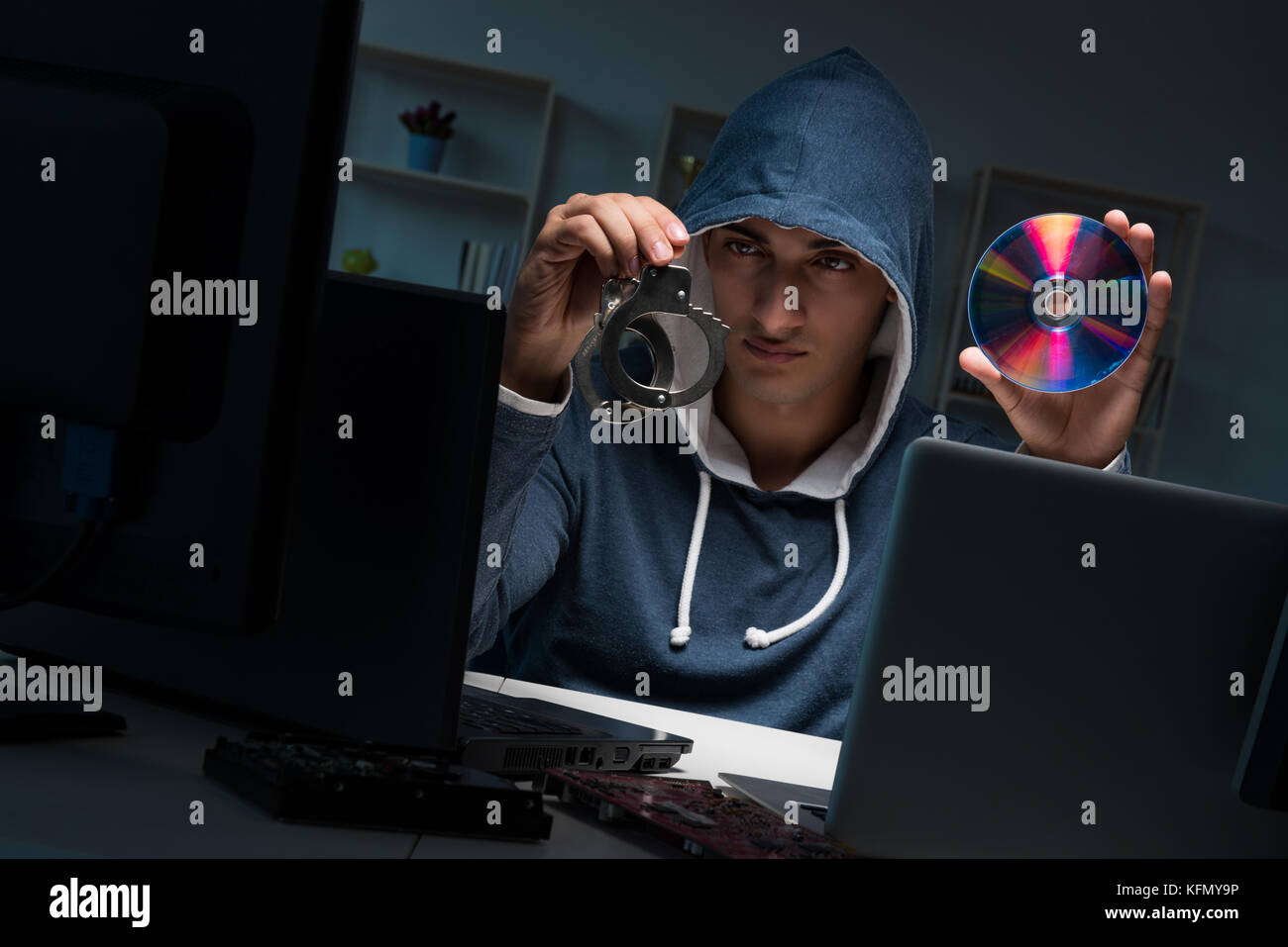 Hacker hacking computer at night Stock Photo - Alamy