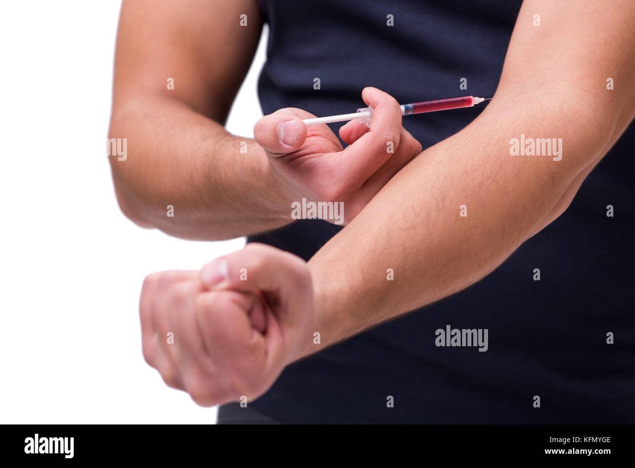 Young man in doping concept isolated on white Stock Photo - Alamy