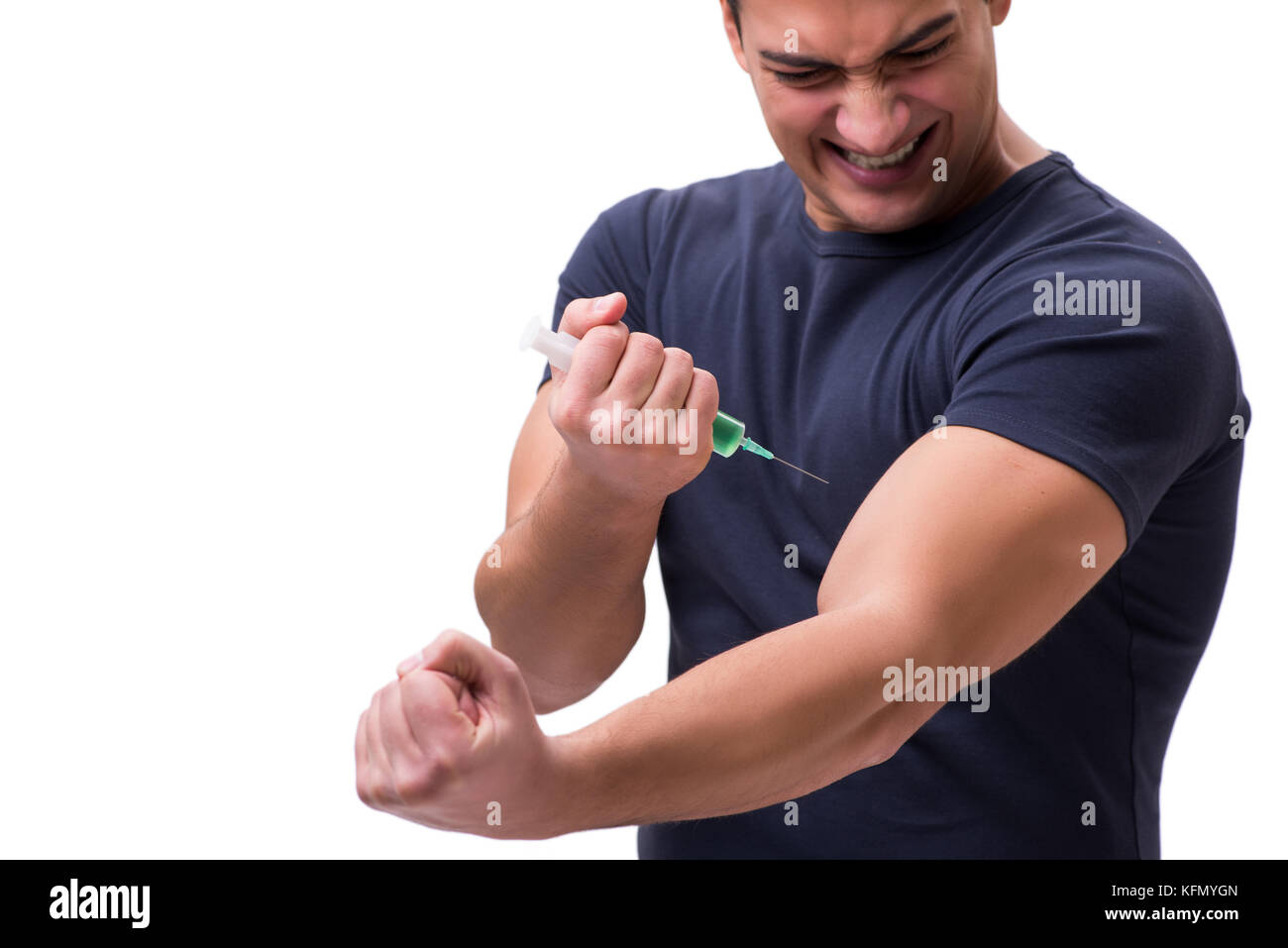 Young man in doping concept isolated on white Stock Photo - Alamy