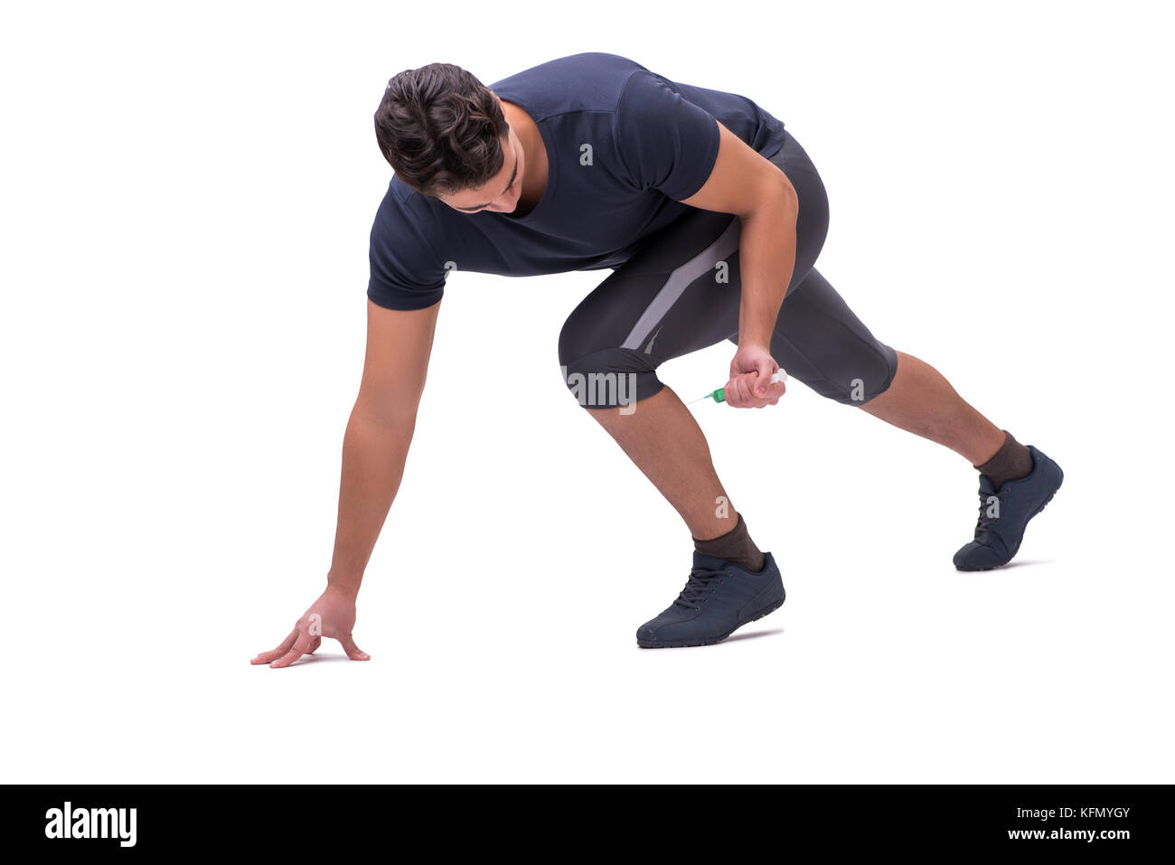 Young man in doping concept isolated on white Stock Photo - Alamy