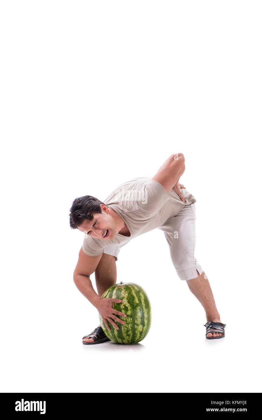 Young man with watermelon isolated on white Stock Photo - Alamy