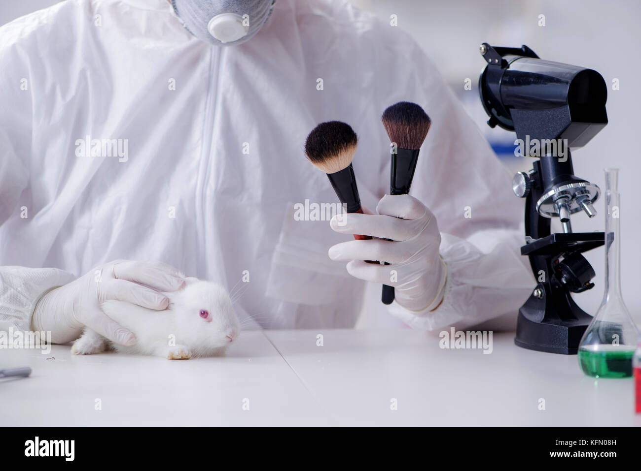 White rabbit in scientific lab experiment Stock Photo - Alamy