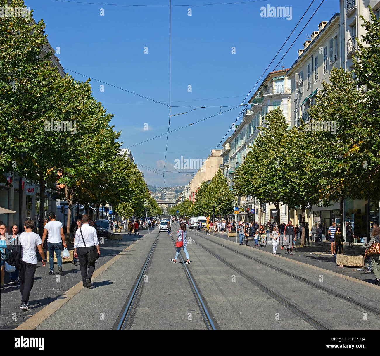 Nice, France - September 27, 2017: People and Trams on Avenue Jean ...