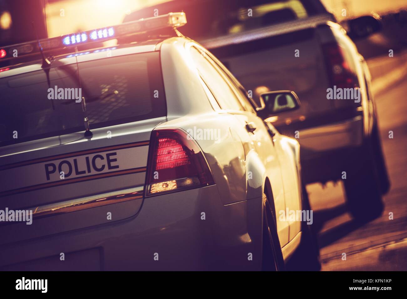 State Police Traffic Stop on a Highway. Police Cruiser with Flashing ...