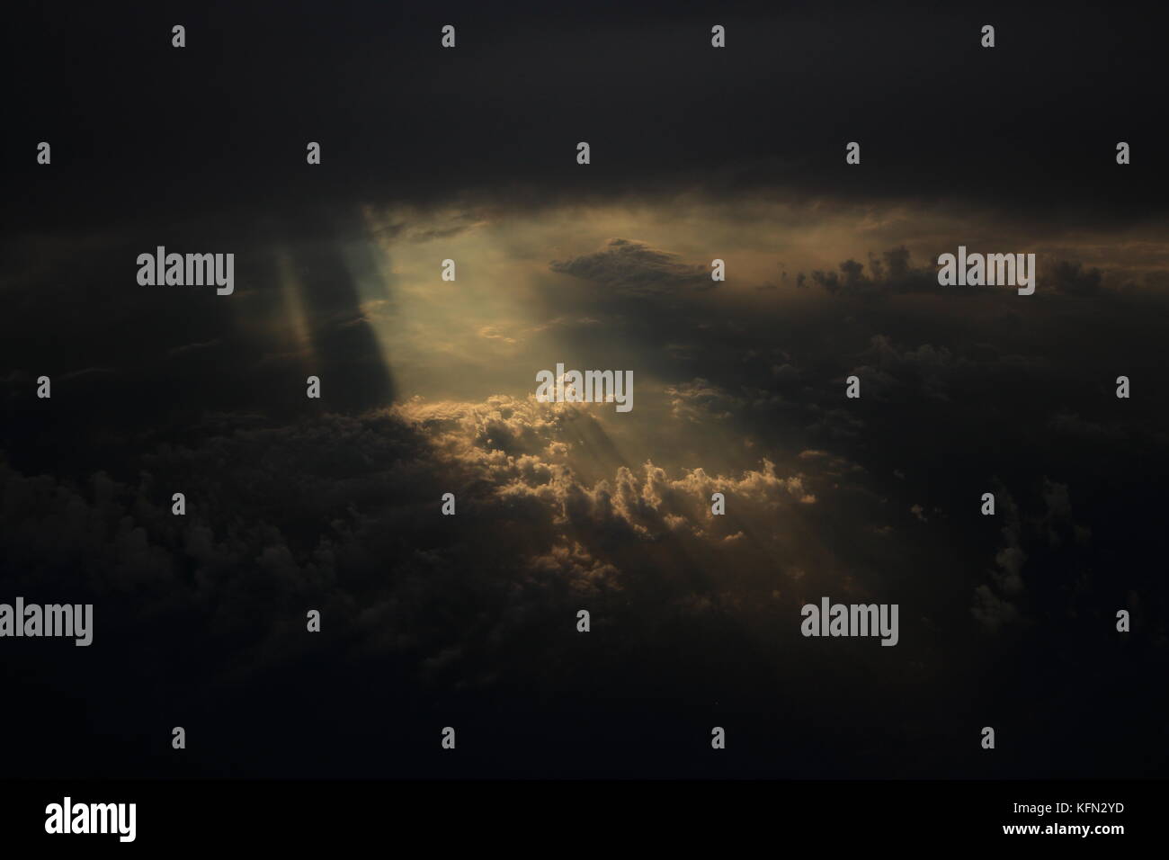 aerial view of warm color cloud with light ray and sun beam Stock Photo ...