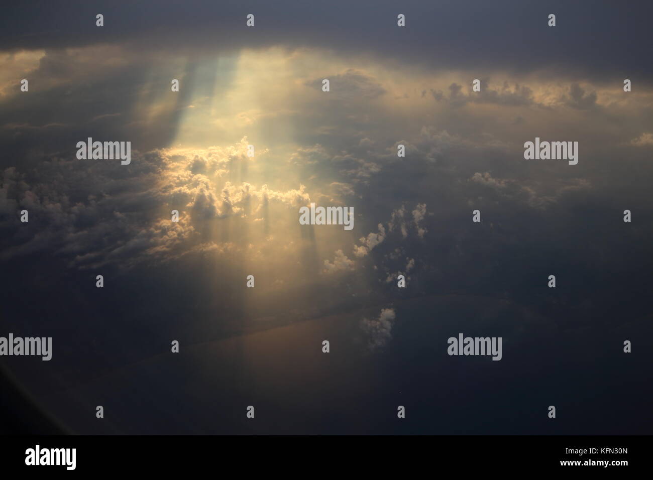 aerial view of warm color cloud with light ray and sun beam Stock Photo ...