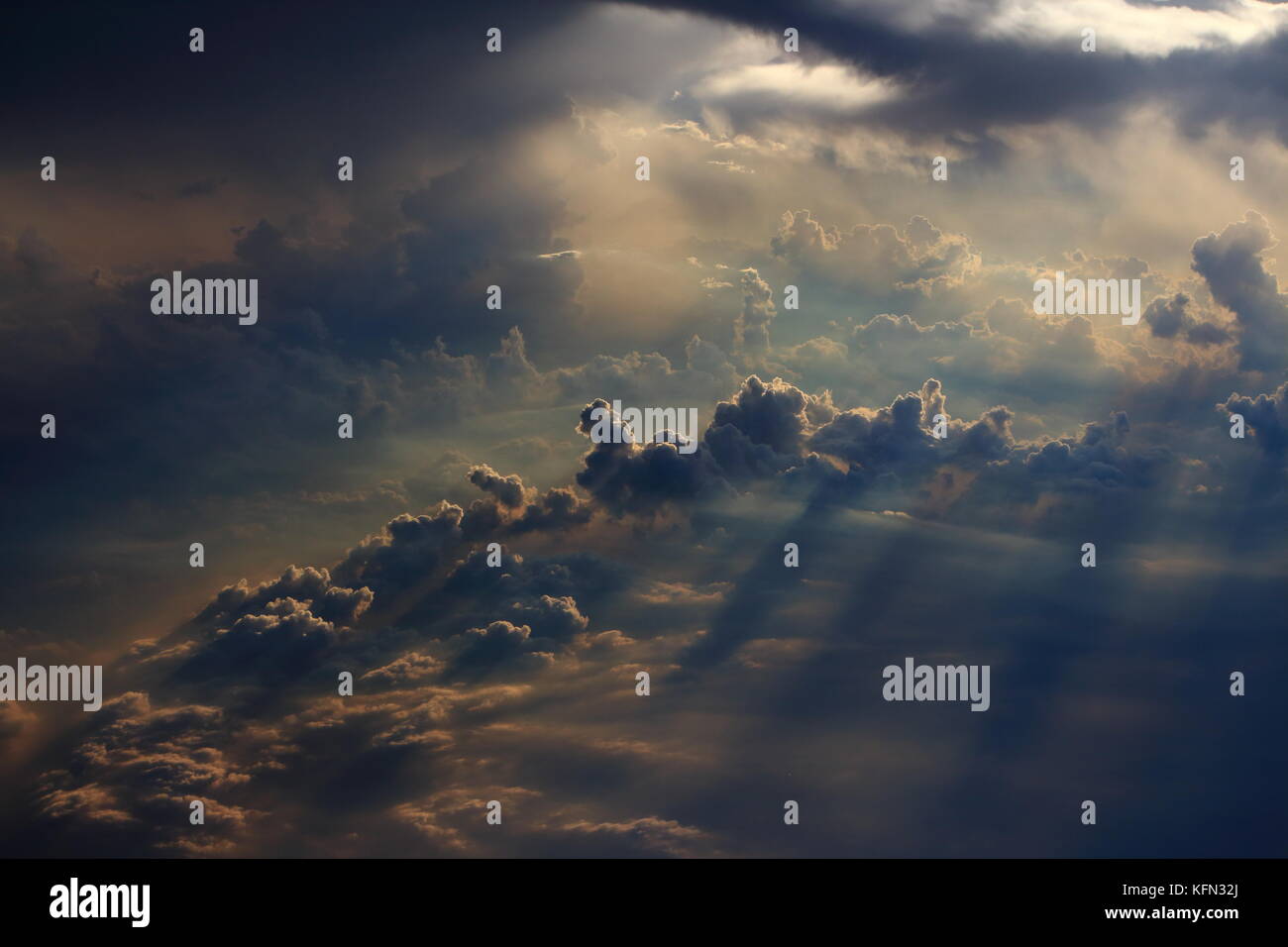 aerial view of warm color cloud with light ray and sun beam Stock Photo ...