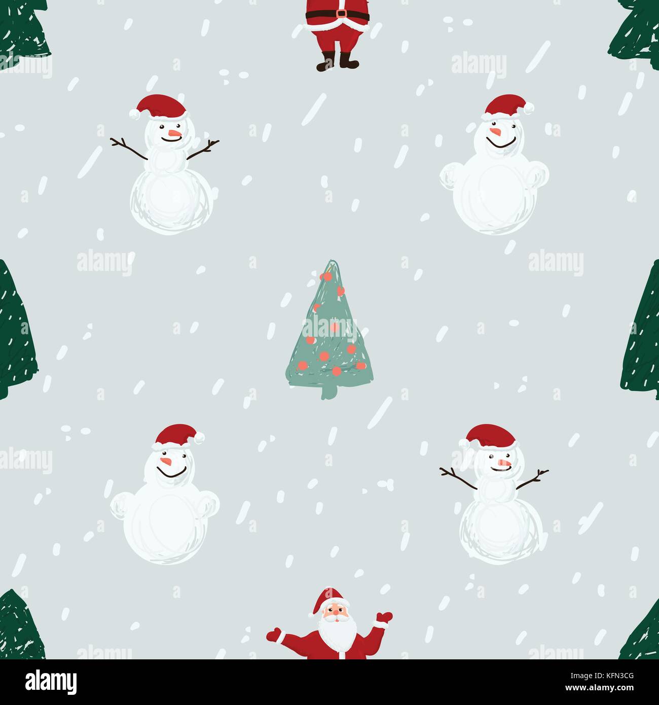 Seamless pattern with Santa, snowmen and Christmas trees Stock Vector ...