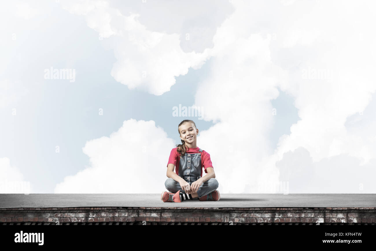 Concept of careless happy childhood with girl of school age smil Stock ...