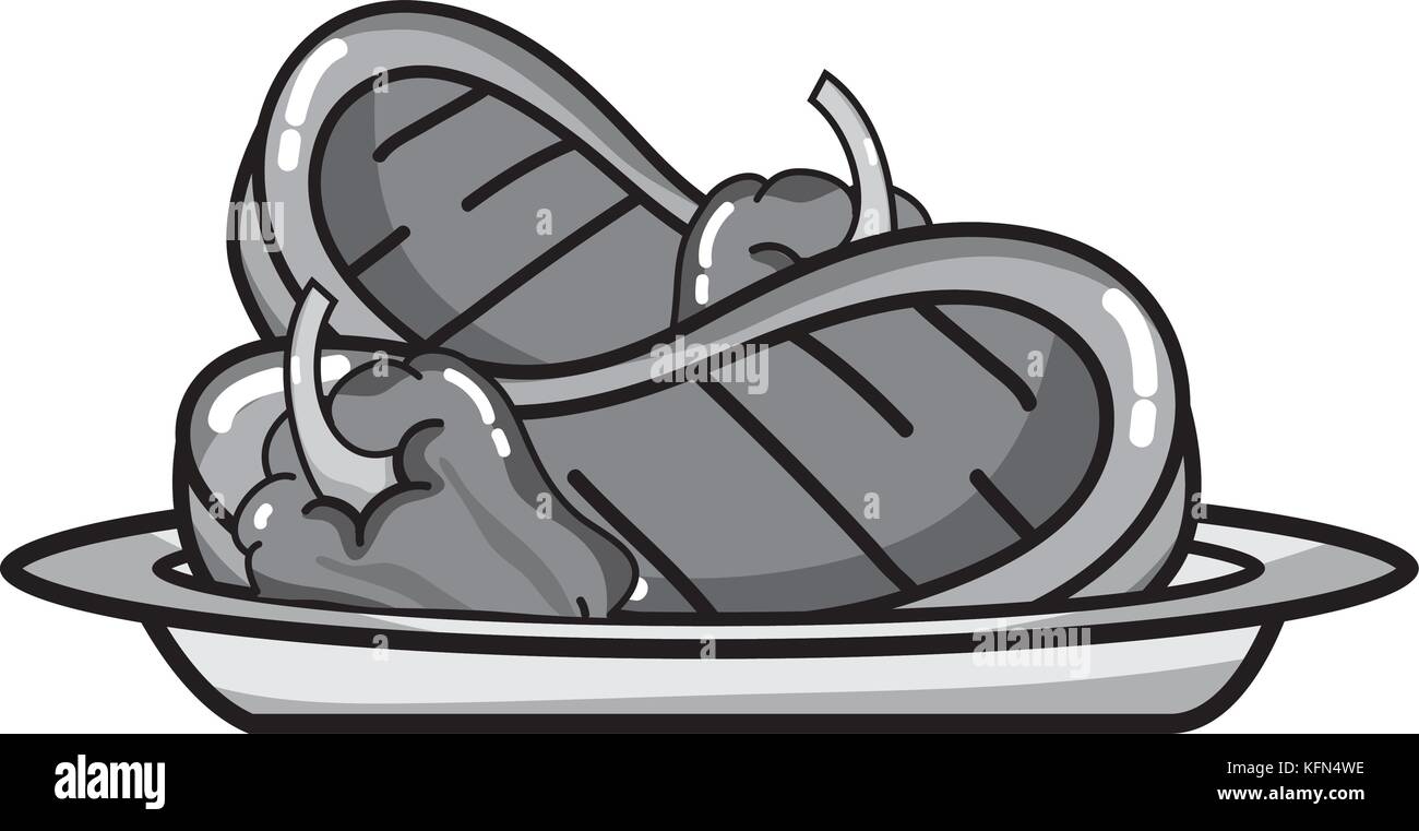 grayscale delicious grill meat with pepers vegetable Stock Vector Image ...